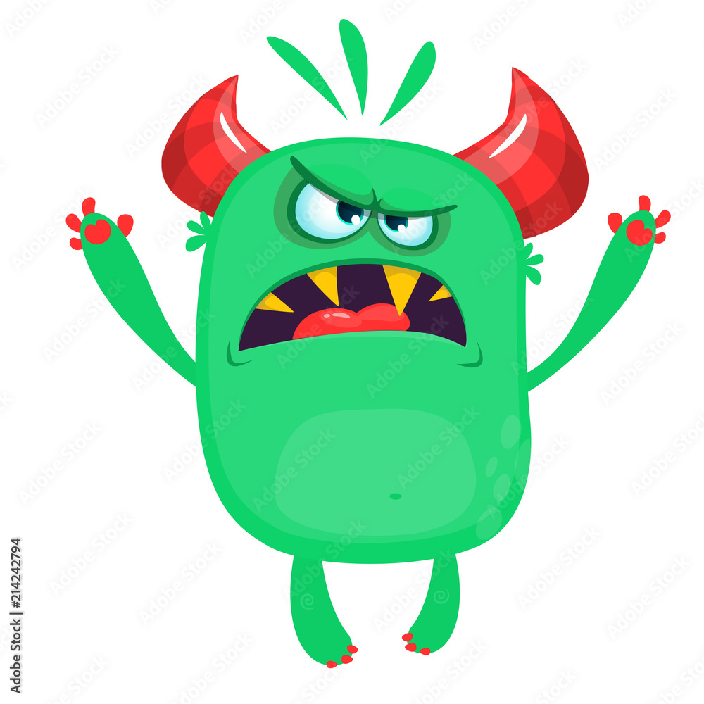 Angry cartoon green monster screaming. Yelling angry monster expression ...