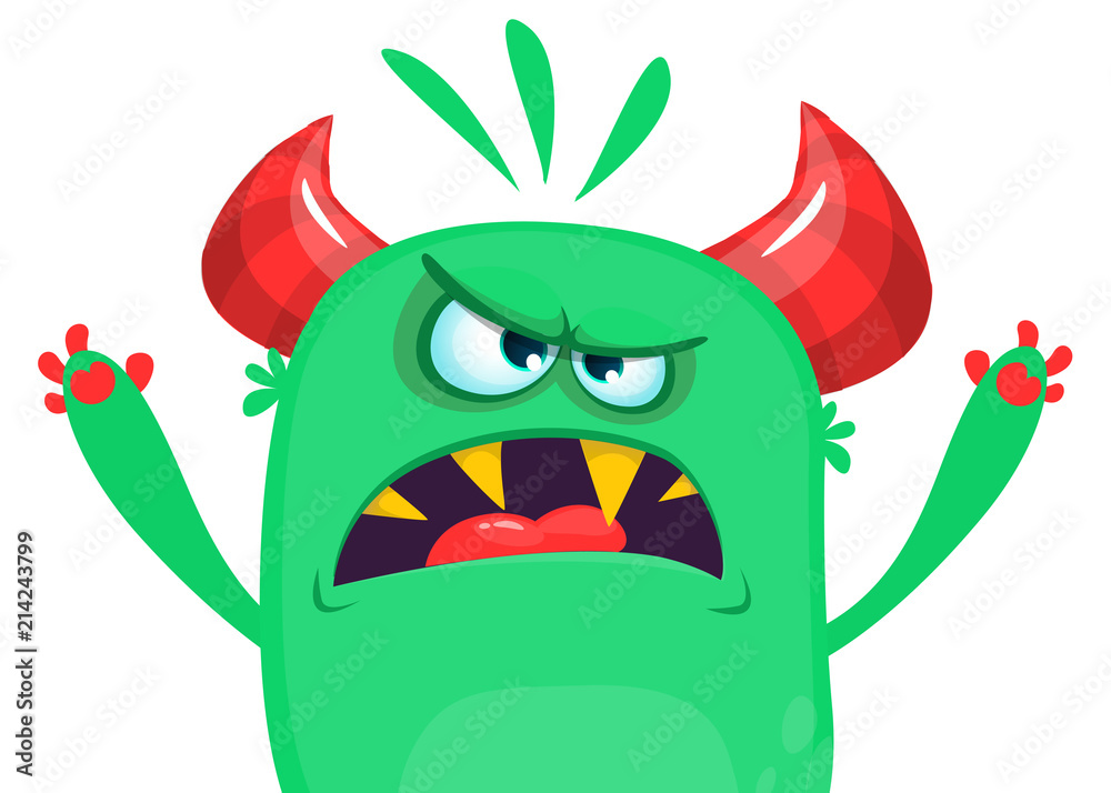 Angry cartoon green monster screaming. Yelling angry monster expression ...