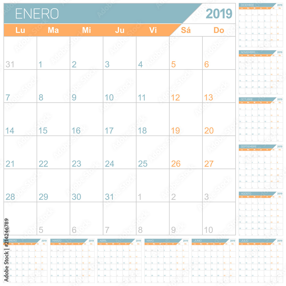 Spanish Calendar 2019 / Spanish planning calendar 2019, English ...