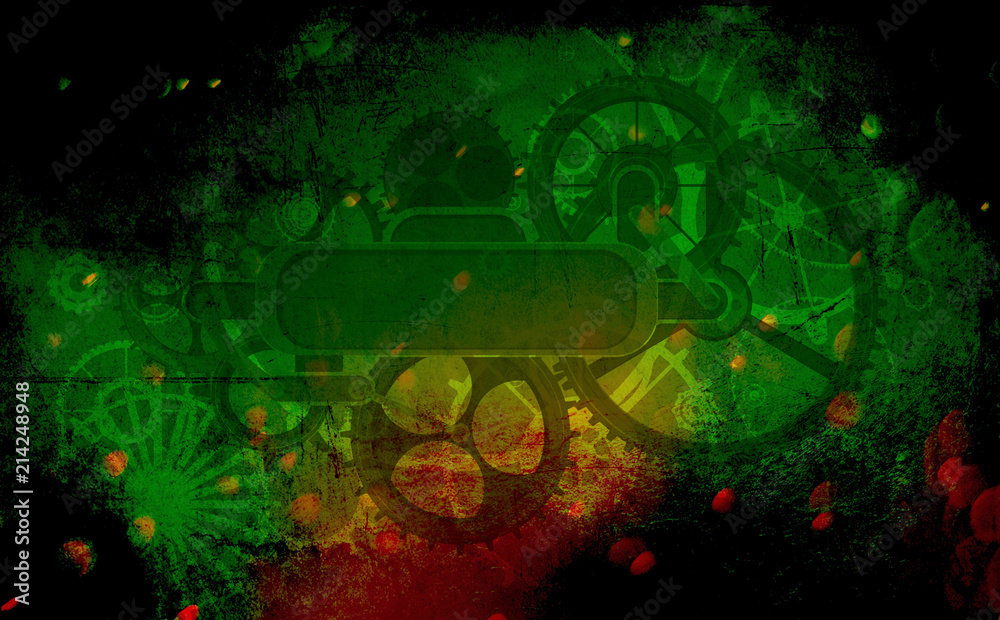 Steampunk vintage metal frame background with rusty grunge collage ...