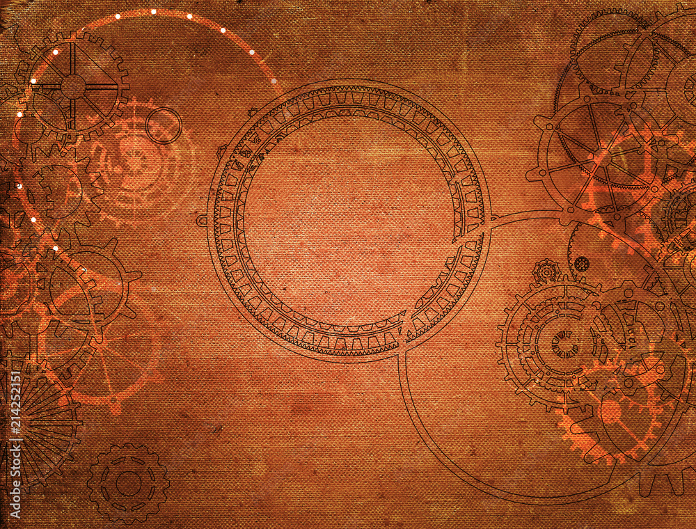 Steampunk vintage metal frame background with rusty grunge collage ...