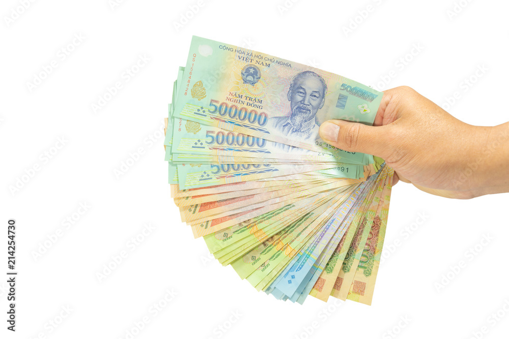 clipping path Money in Vietnam on right hand (Socialist Republic Of ...