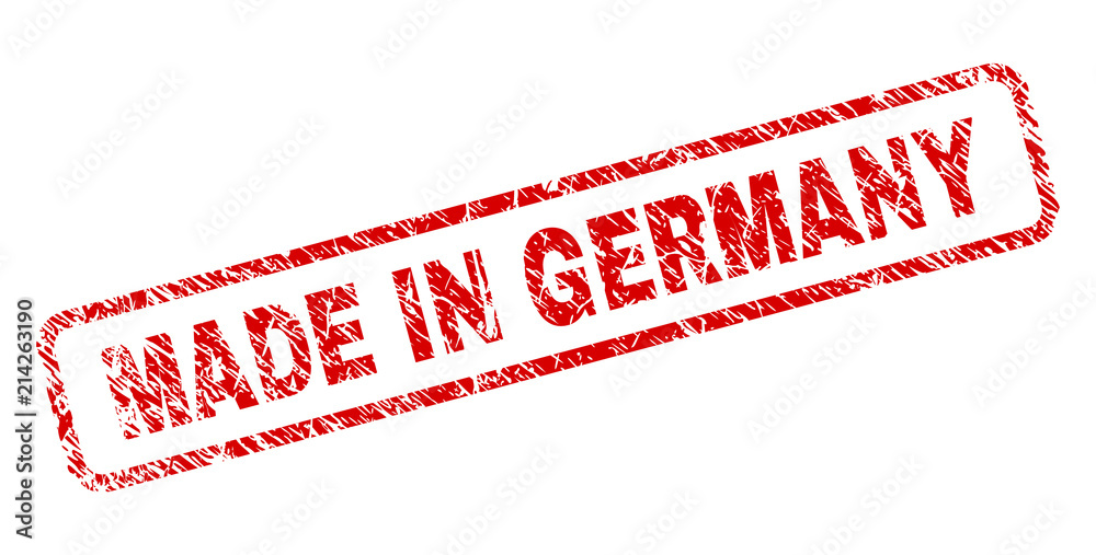 MADE IN GERMANY stamp seal print with scratced style. Red vector rubber ...