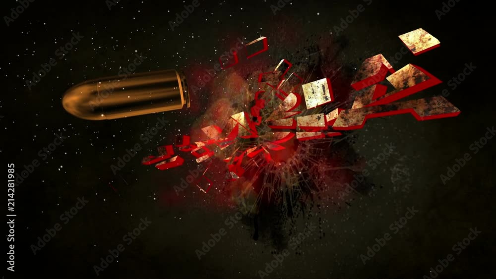 Slow motion of bullet breaking Lybia text Stock Video | Adobe Stock