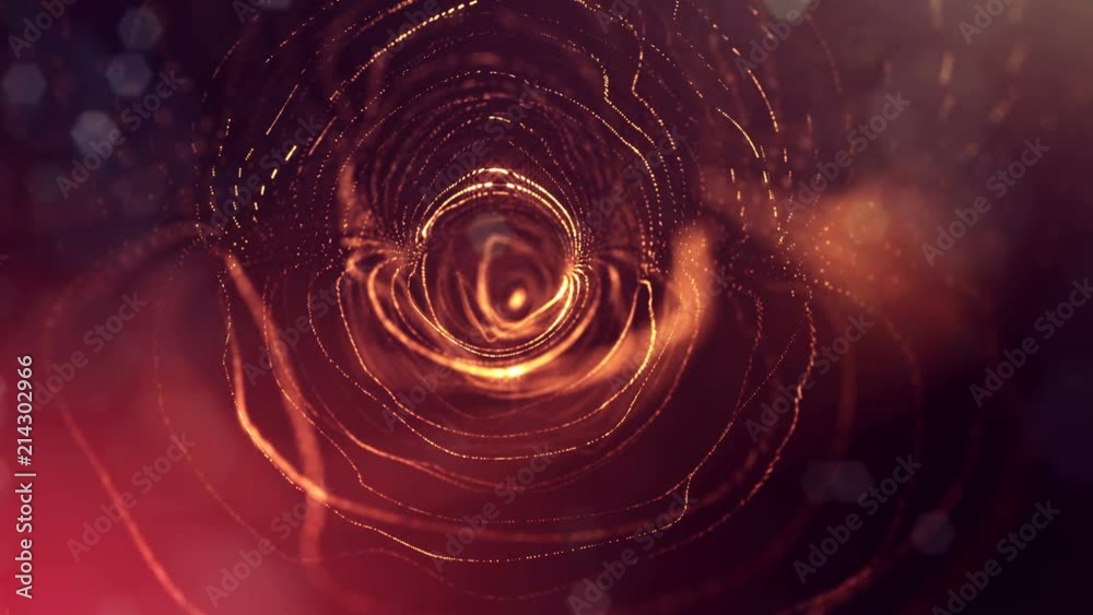 4k seamless 3d animation as sci-fi background with glow particles and depth of field, bokeh ...