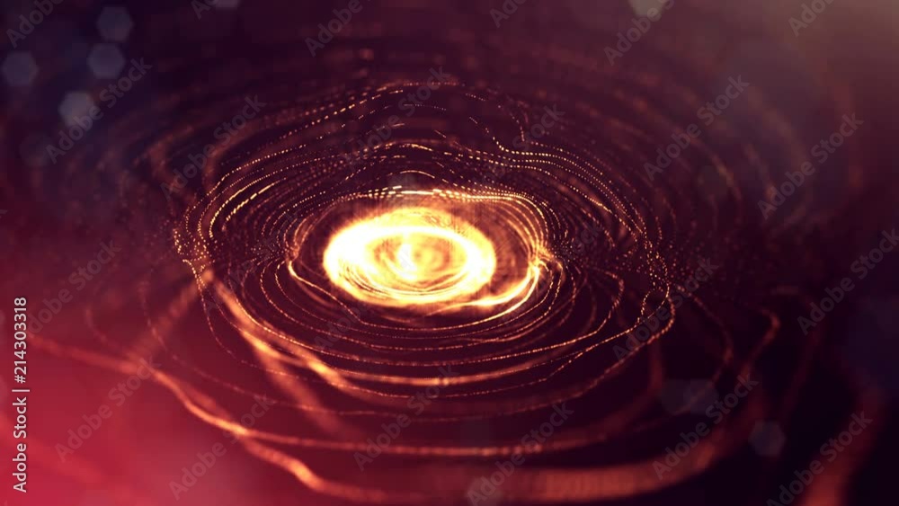 4k seamless 3d animation as sci-fi background with glow particles and depth of field, bokeh ...