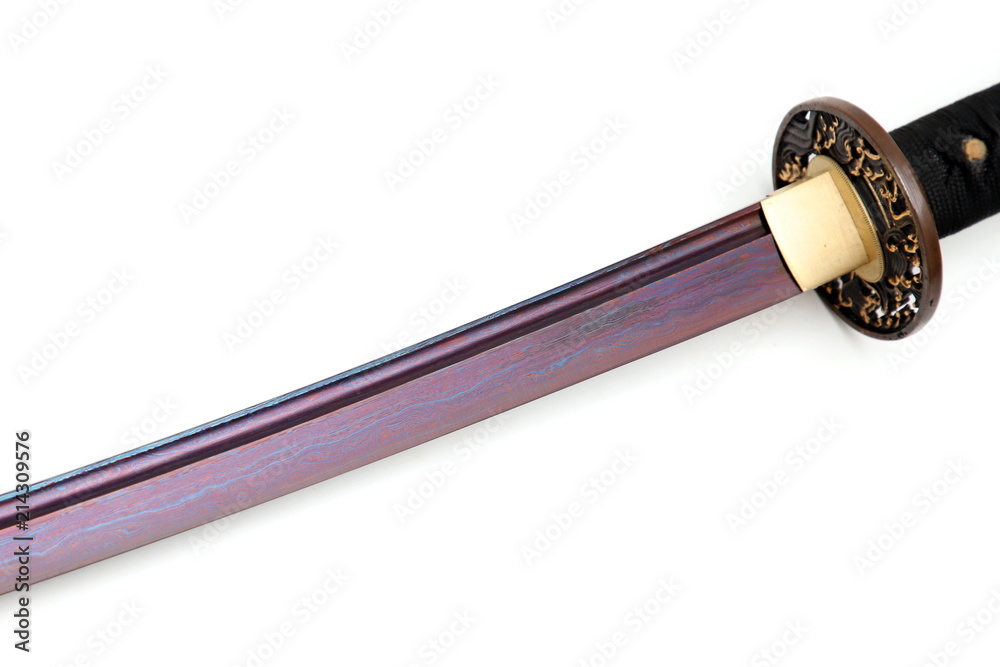 Folded steel blade of Japanese sword (Chinese made) red color by ...