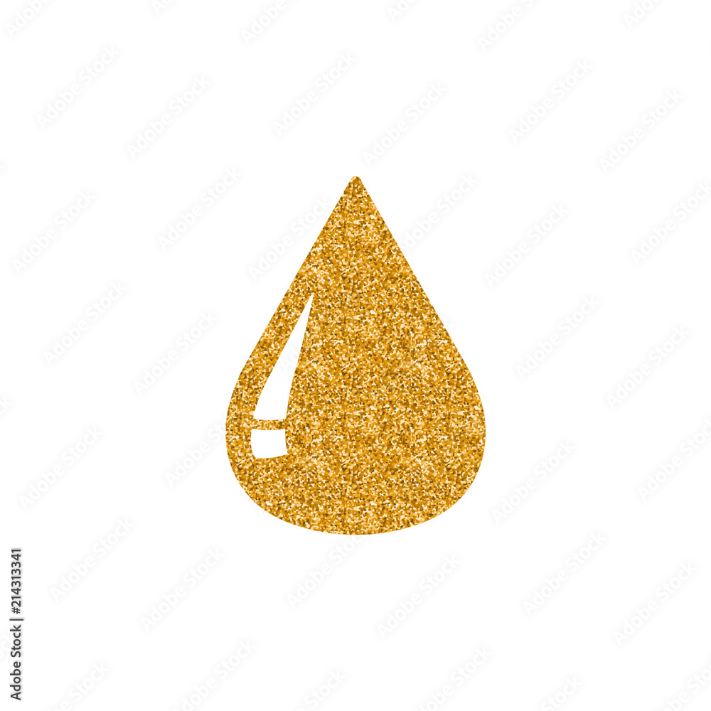 Blood drop icon in gold glitter texture. Sparkle luxury style vector ...
