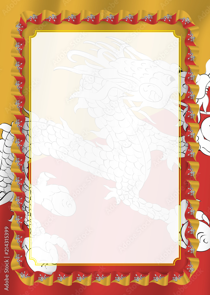 Frame and border of ribbon with Bhutan flag, template elements for your ...