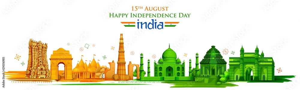 Famous Indian monument and Landmark for Happy Independence Day of India ...
