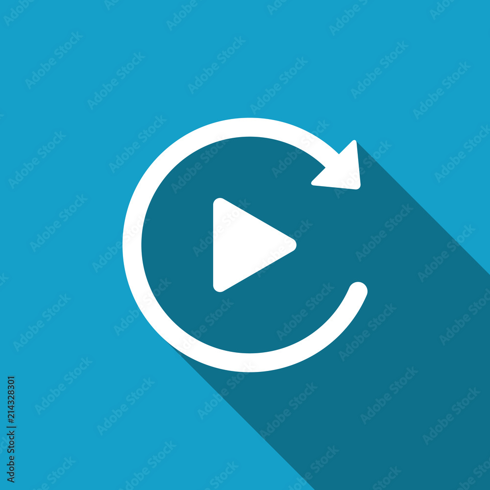 Video play button like simple replay icon isolated with long shadow ...
