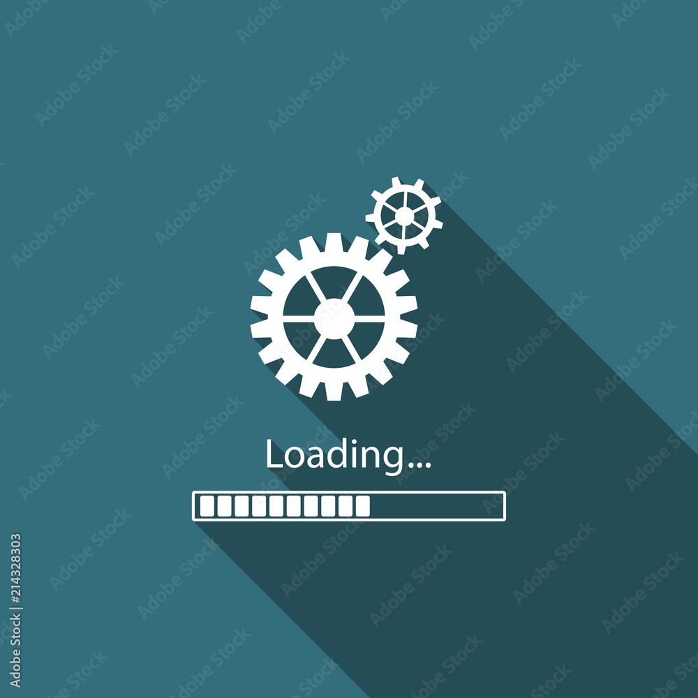 Loading and gear icon isolated with long shadow. Progress bar icon ...