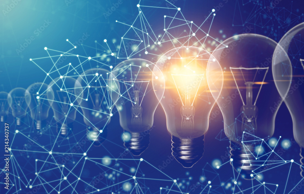digital internet network big data working, creative idea lightbulb for ...