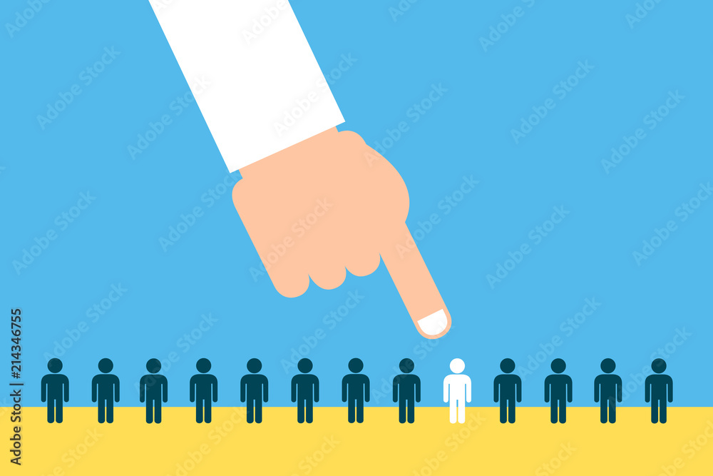 Vetor de Big and large hand is point on the chosen man - religious ...