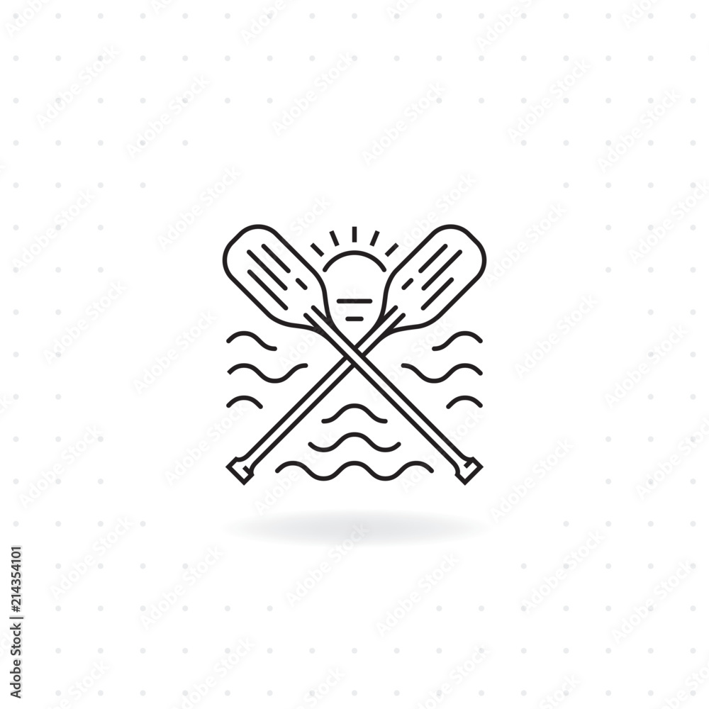 Paddles icon, Black thin line crossed canoe paddles icon with shadow ...