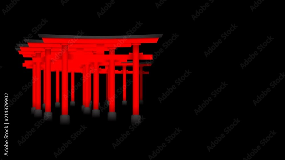 Japanese Torii perspective 3D virtual red color moving layer on black ...