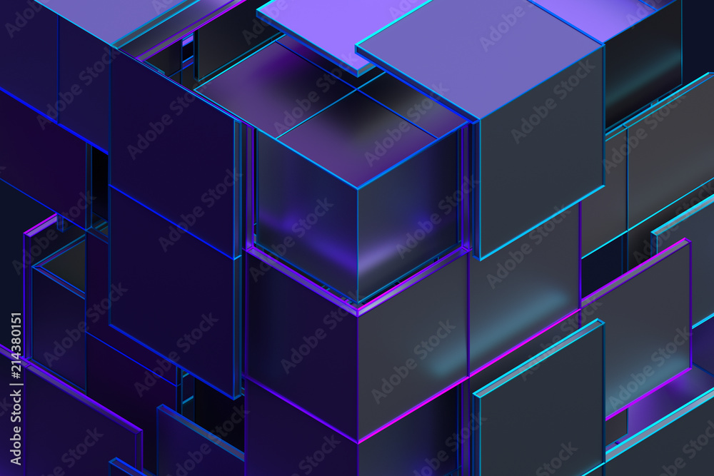 Abstract 3d rendering of geometric shapes. Composition with squares ...
