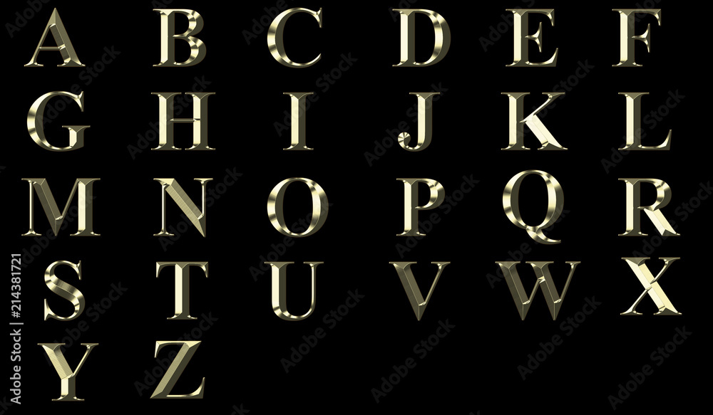 3D Gold alphabet in capital letters Stock Illustration | Adobe Stock