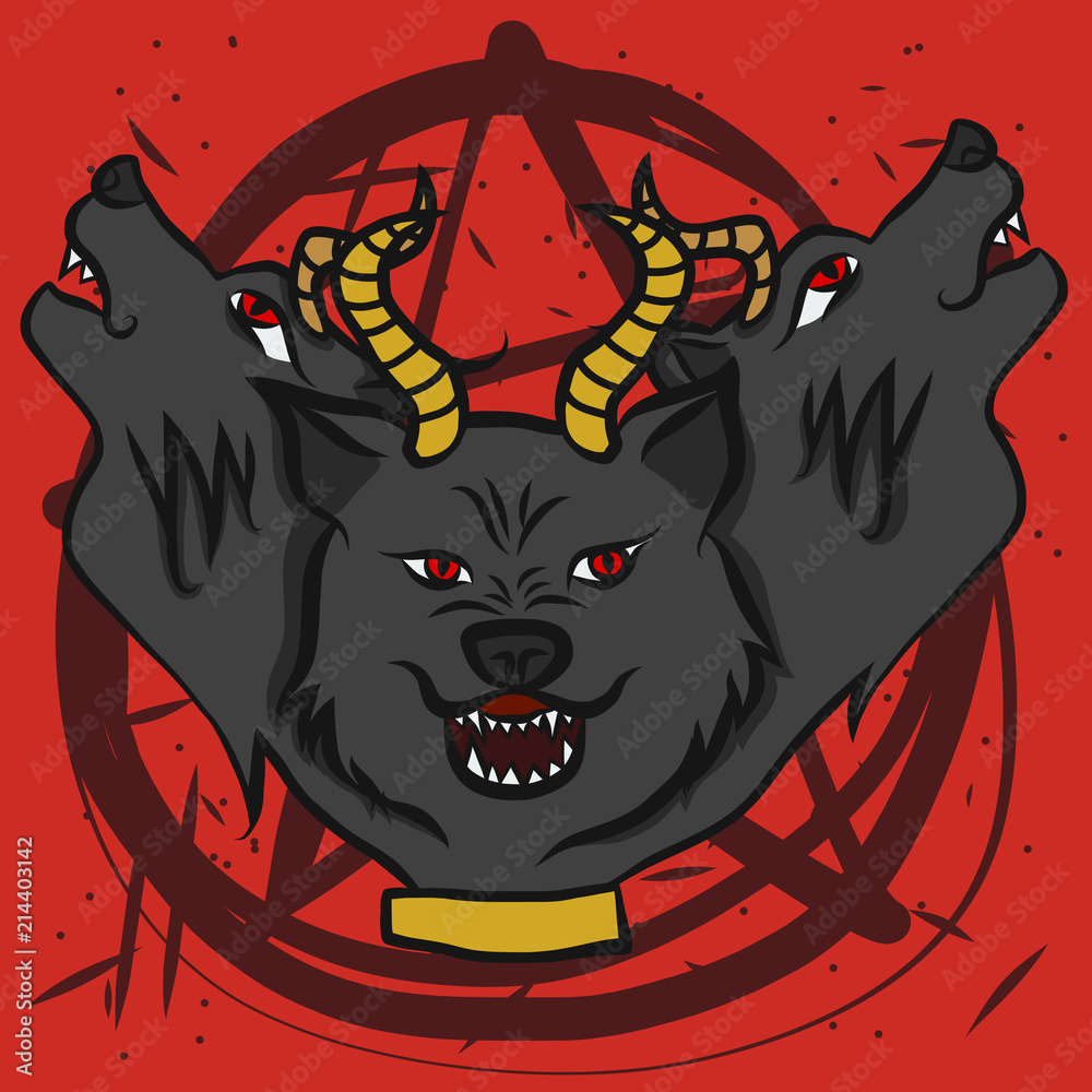 Hellhound head grunge cartoon vector illustration Stock Vector | Adobe Stock