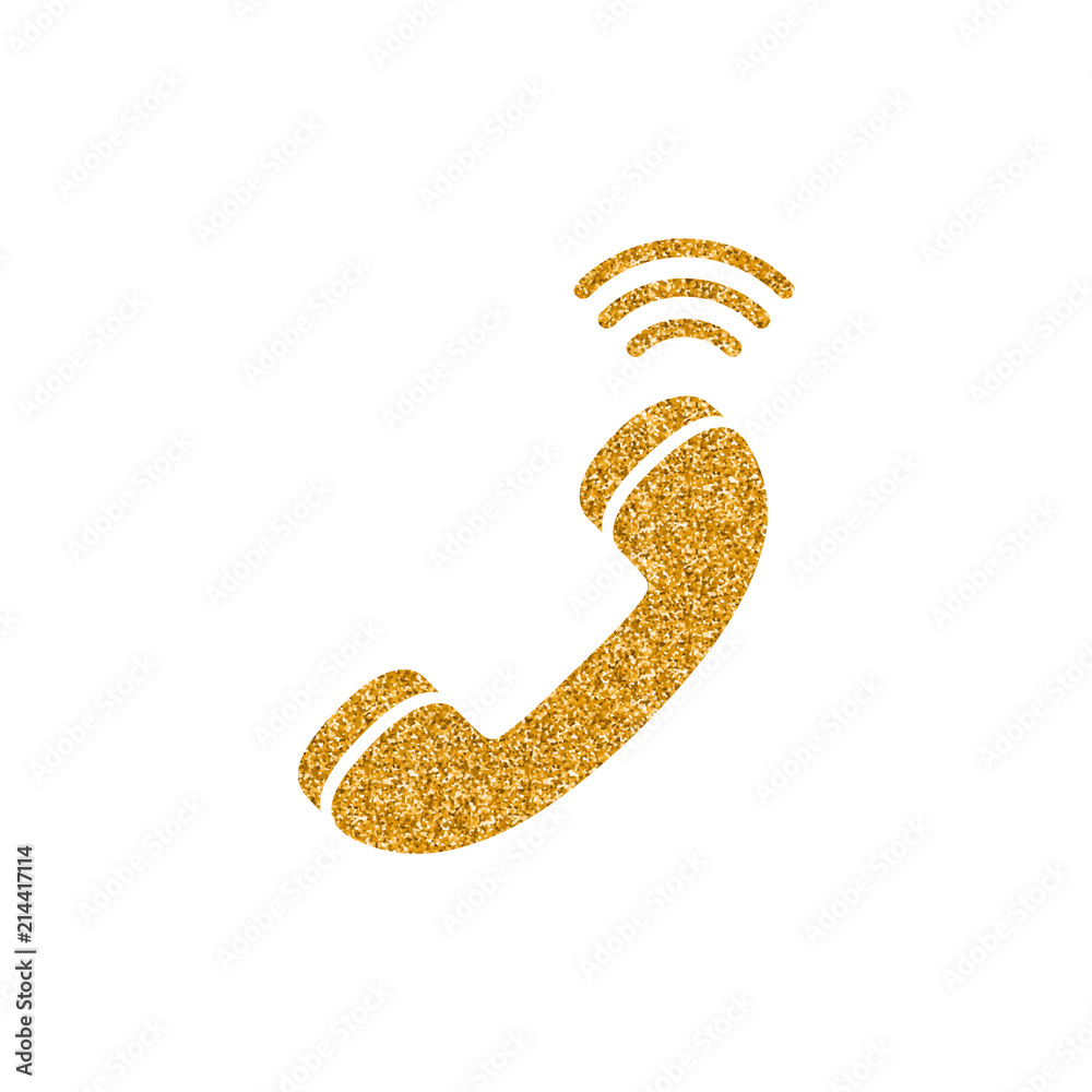 Wireless phone icon in gold glitter texture. Sparkle luxury style ...