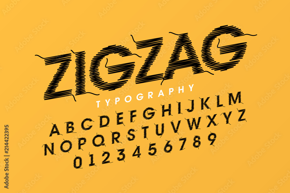 Zigzag font stitched with thread, embroidery font alphabet letters and numbers Stock Vector ...