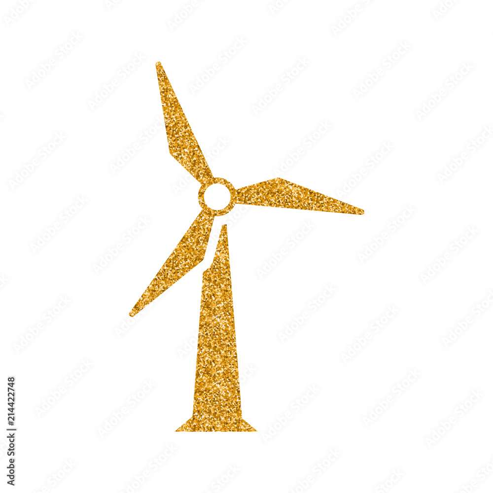 Wind turbine icon in gold glitter texture. Sparkle luxury style vector ...