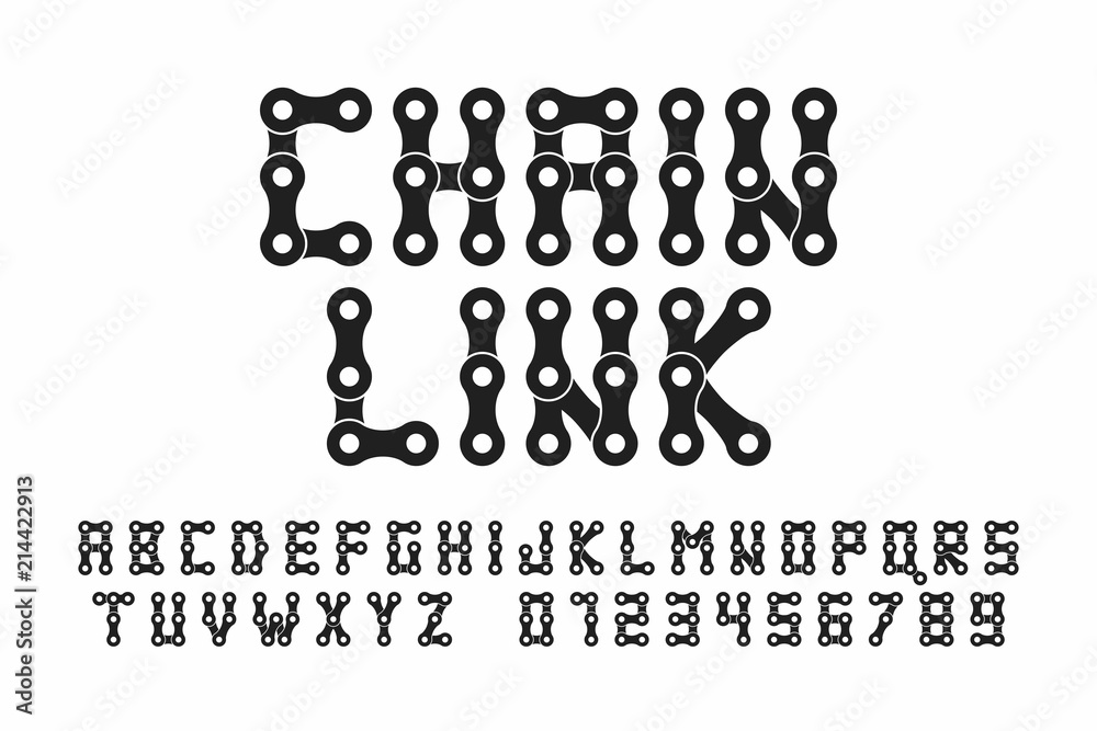 Bike chain font, alphabet letters and numbers Stock Vector | Adobe Stock