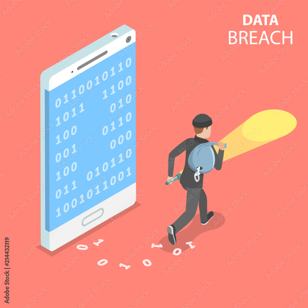 Flat isometric vector concept of data breach, confidential data ...