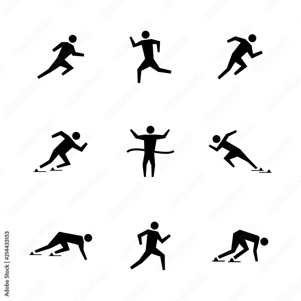 Set stick figures of runners, vector illustration. Stock Vector | Adobe ...