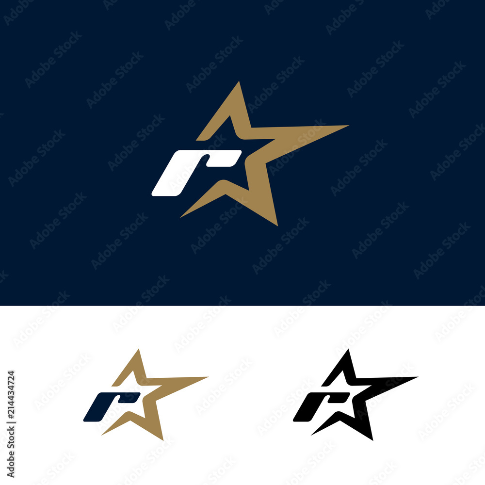 Letter R logo template with Star design element. Vector illustration ...