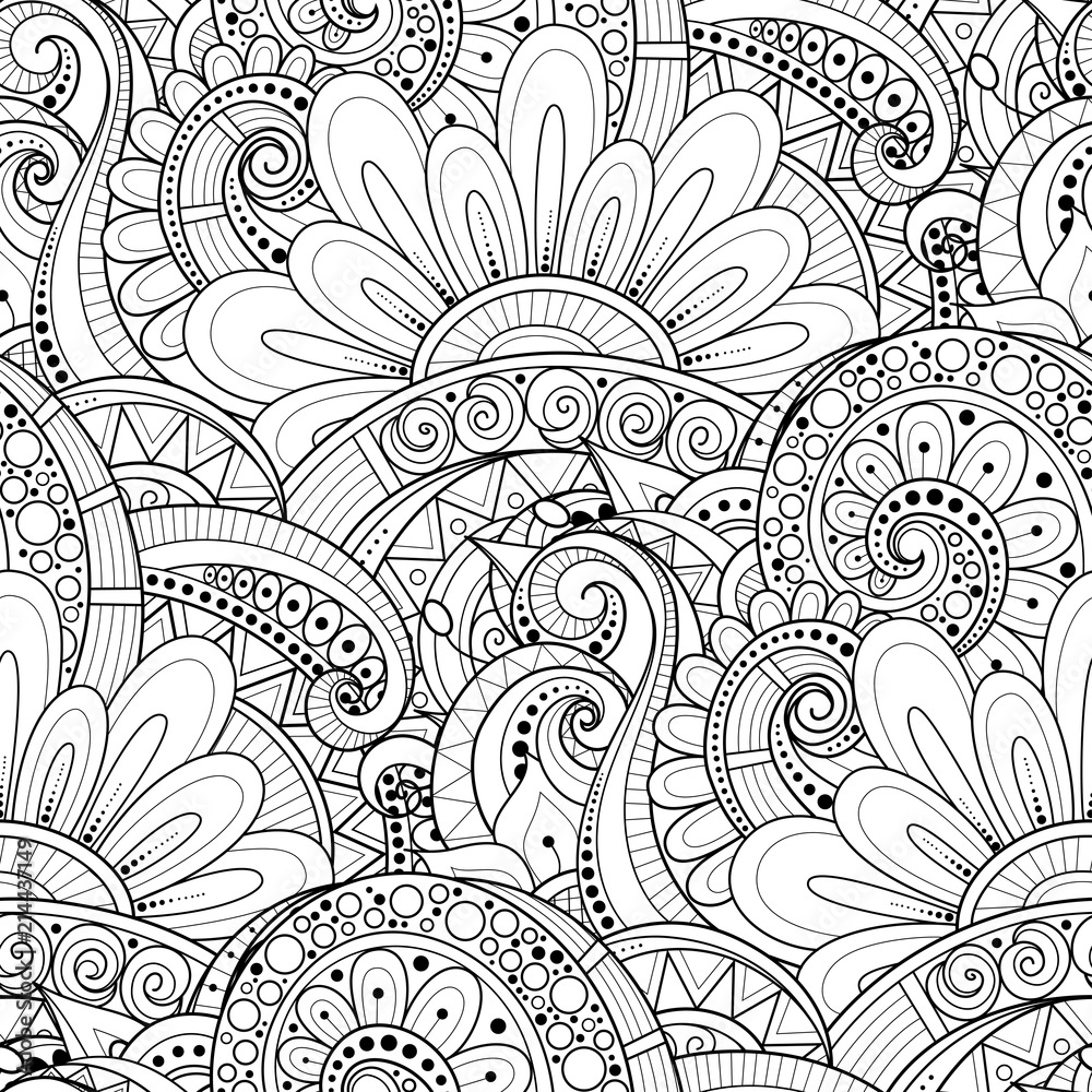 Monochrome Seamless Pattern with Floral Motifs. Endless Texture with ...