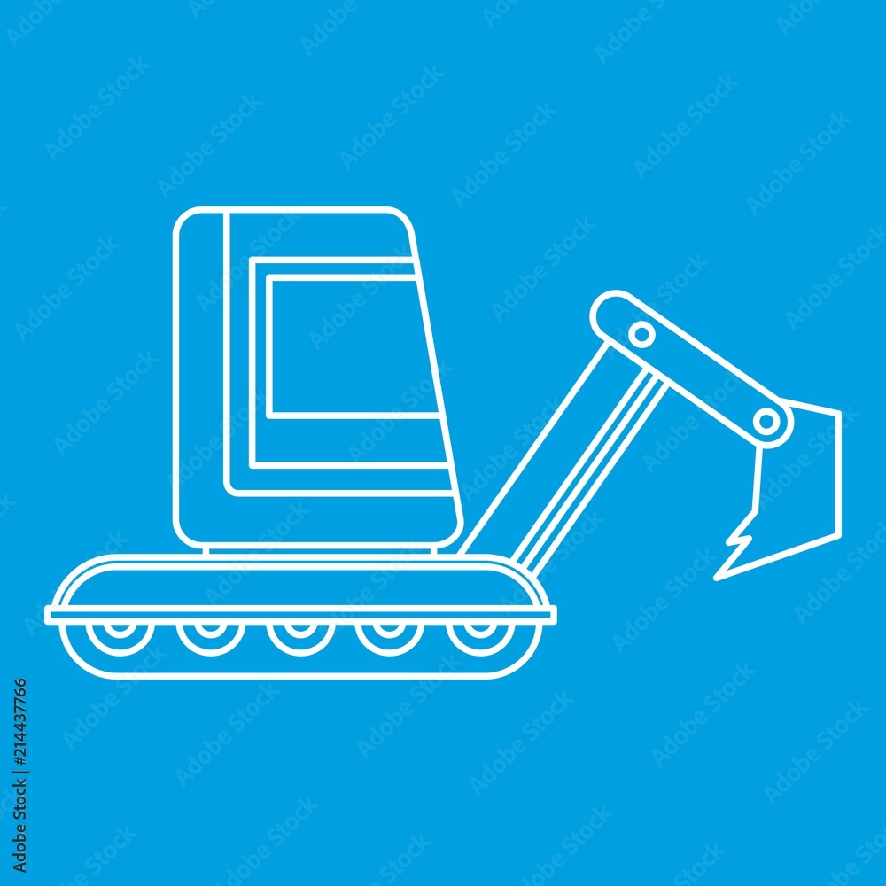Mini excavator icon blue outline style isolated vector illustration ...