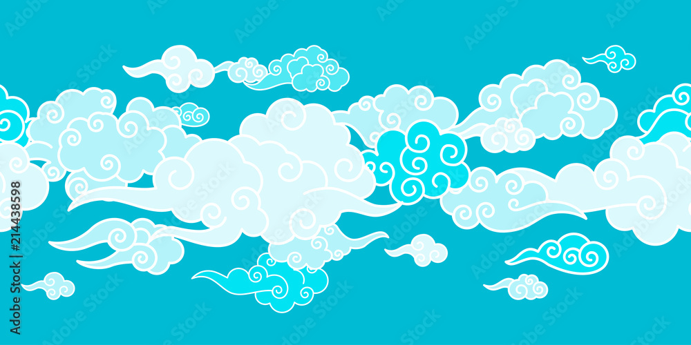 Seamless border with Chinese clouds different shapes. Template for ...