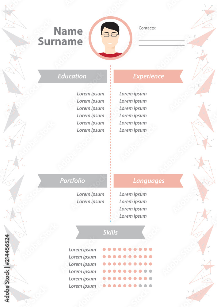 Vector minimalist cv / resume template. Men's CV with infographic ...