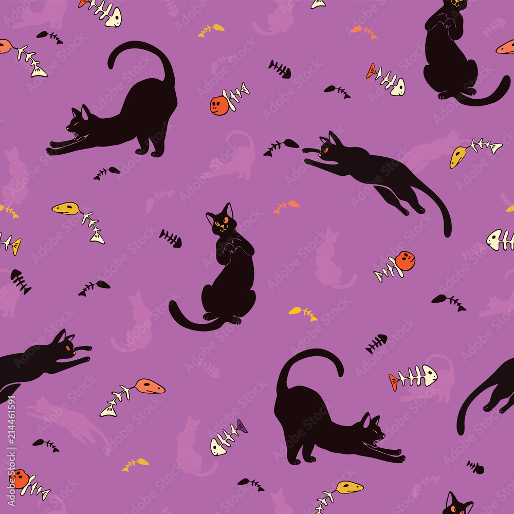 Halloween Black Cat Silhouette Pattern