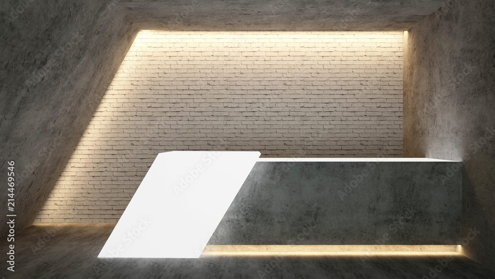 Reception counter or Information counter concrte and brick wall ...