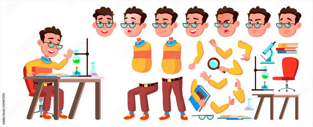 Boy Schoolboy Kid Vector. High School Child. Animation Creation Set ...