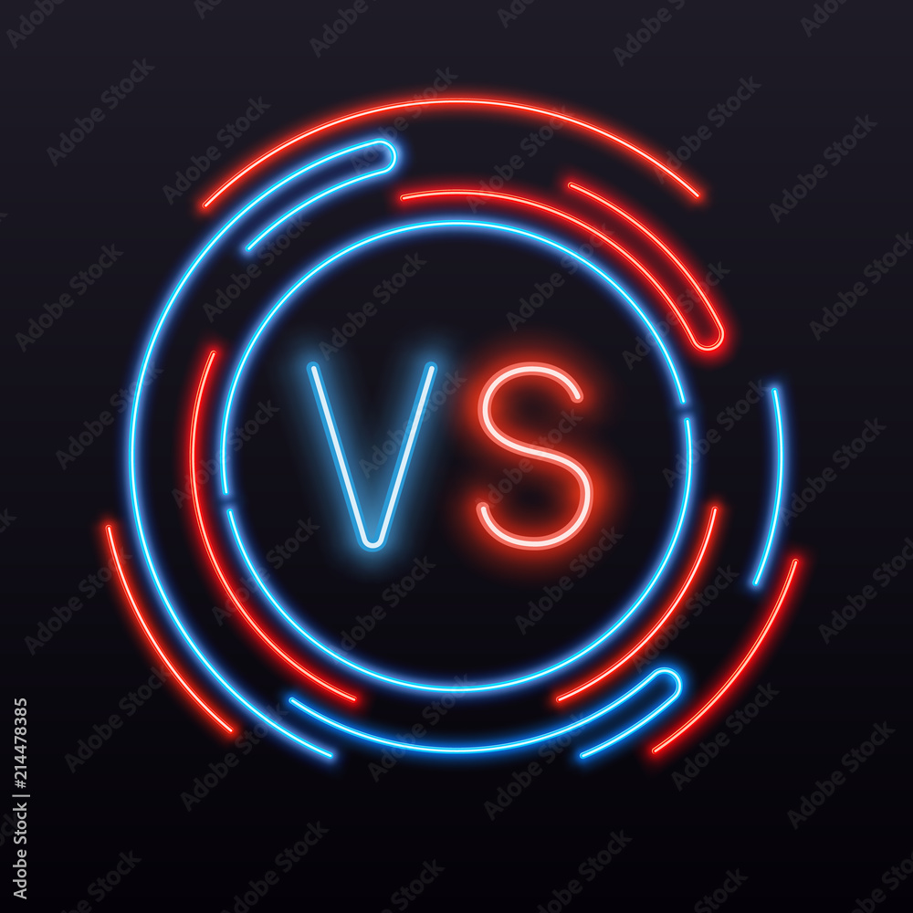 Neon versus. VS symbol into round sign. Confrontation fight battle ...