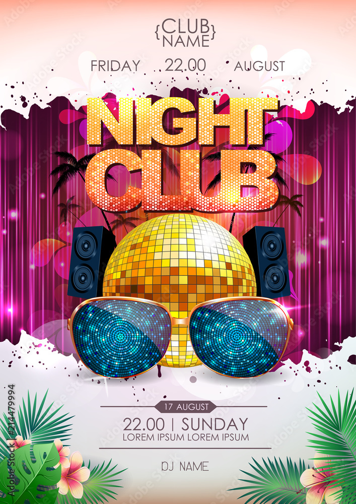 Disco background. Disco ball summer party poster. Night club Stock ...