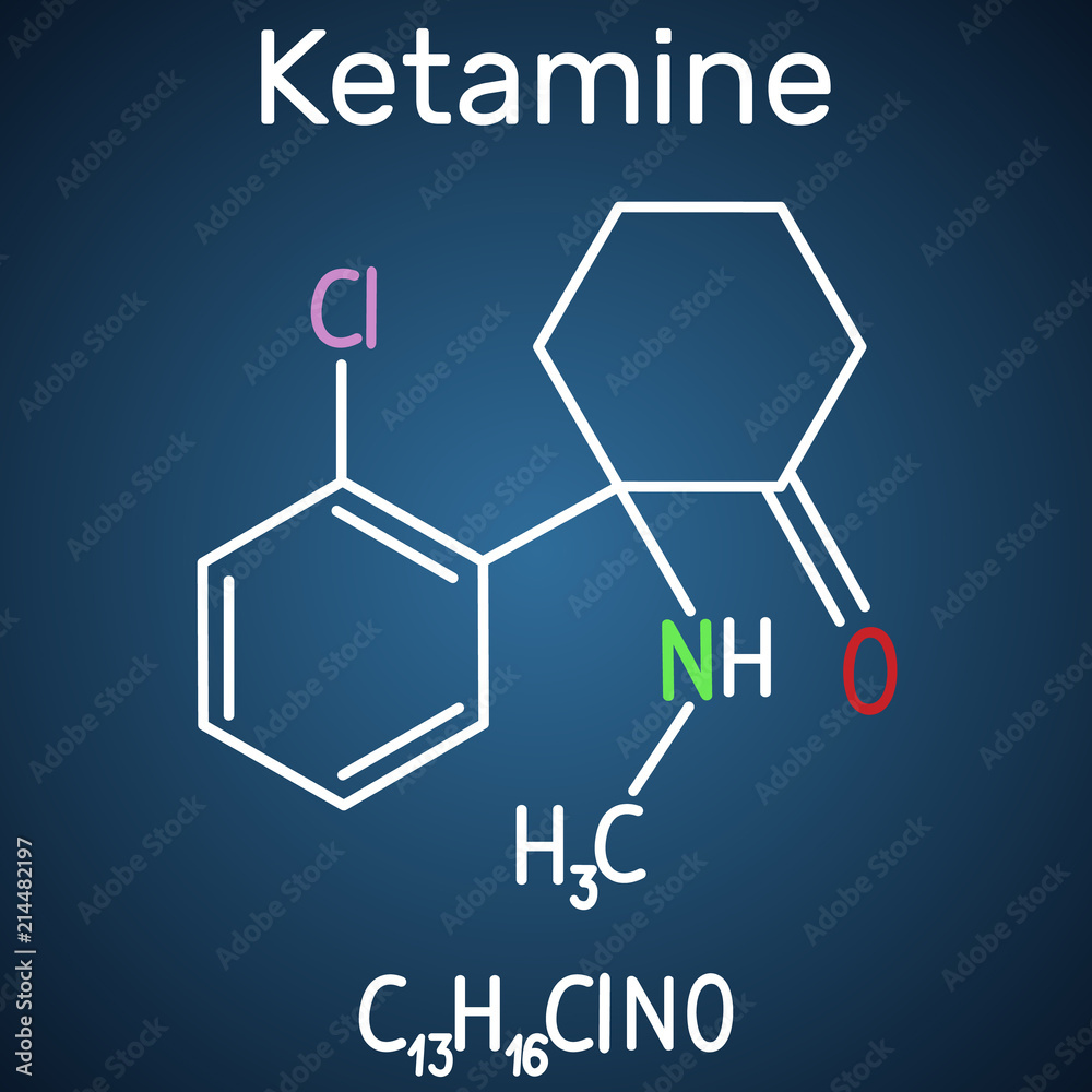 Ketamine molecule. It is used for anesthesia in medicine. Structural ...