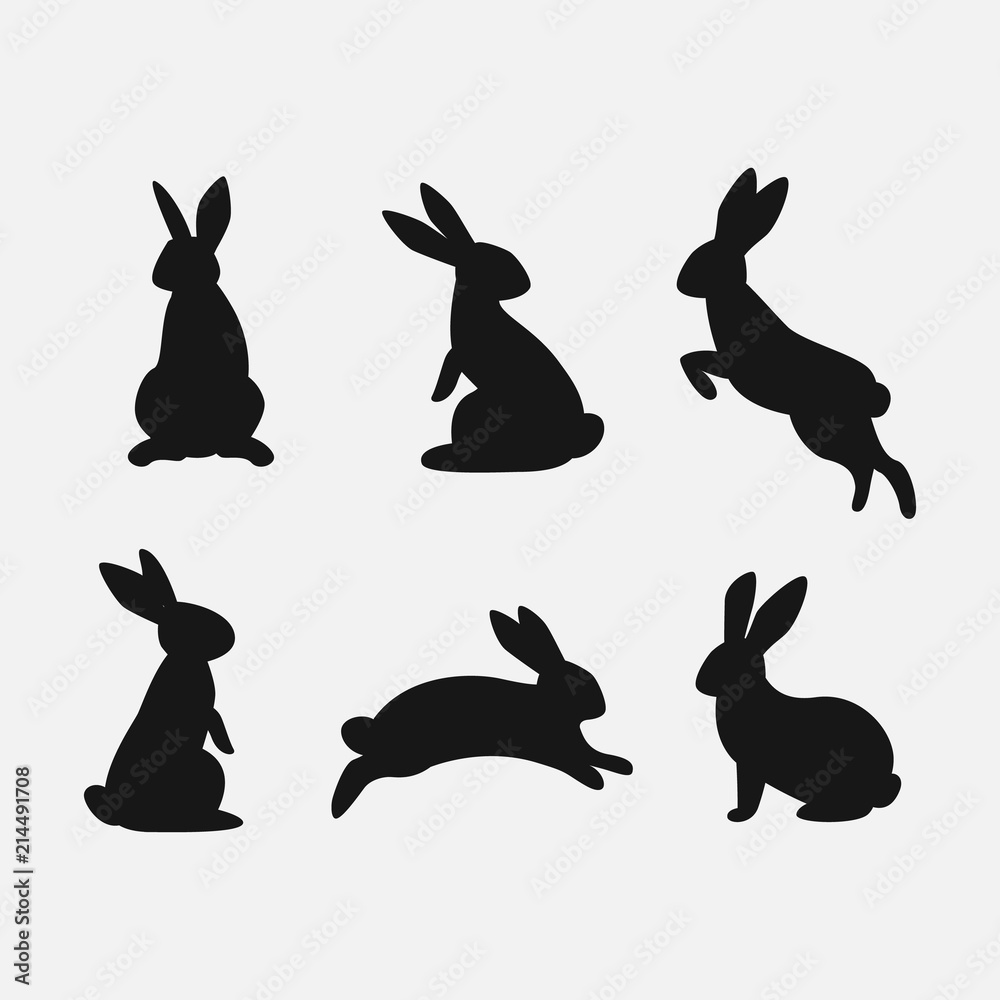 Rabbit set. Isolated on white background. Bunny silhouettes. Vector ...