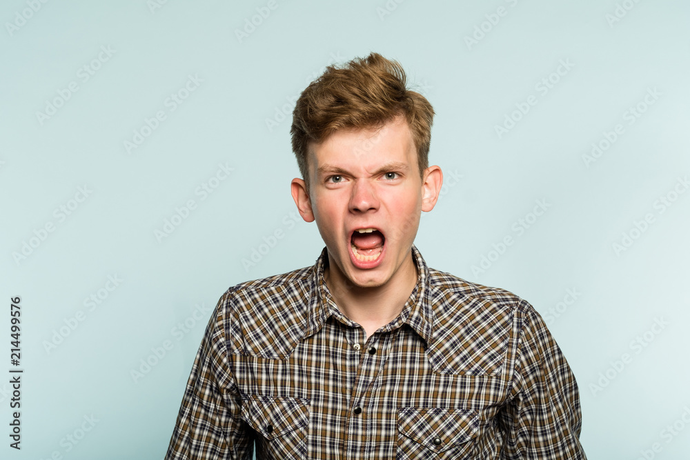emotional breakdown. angry enraged infuriated crazy man screaming ...