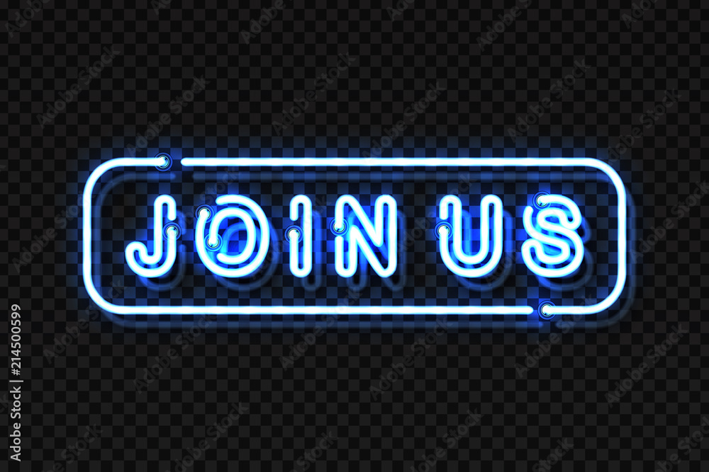 Vector realistic isolated neon sign of Join Us lettering logo for ...