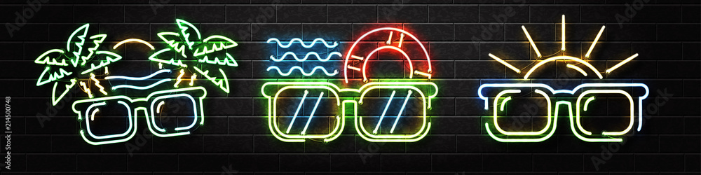 Vector set of realistic isolated neon sign of Summer logo with ...