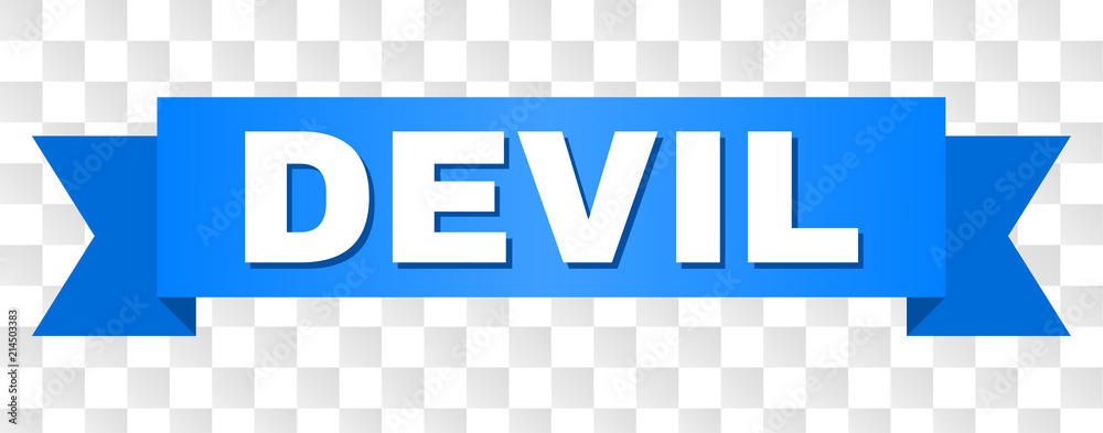 DEVIL text on a ribbon. Designed with white title and blue stripe ...