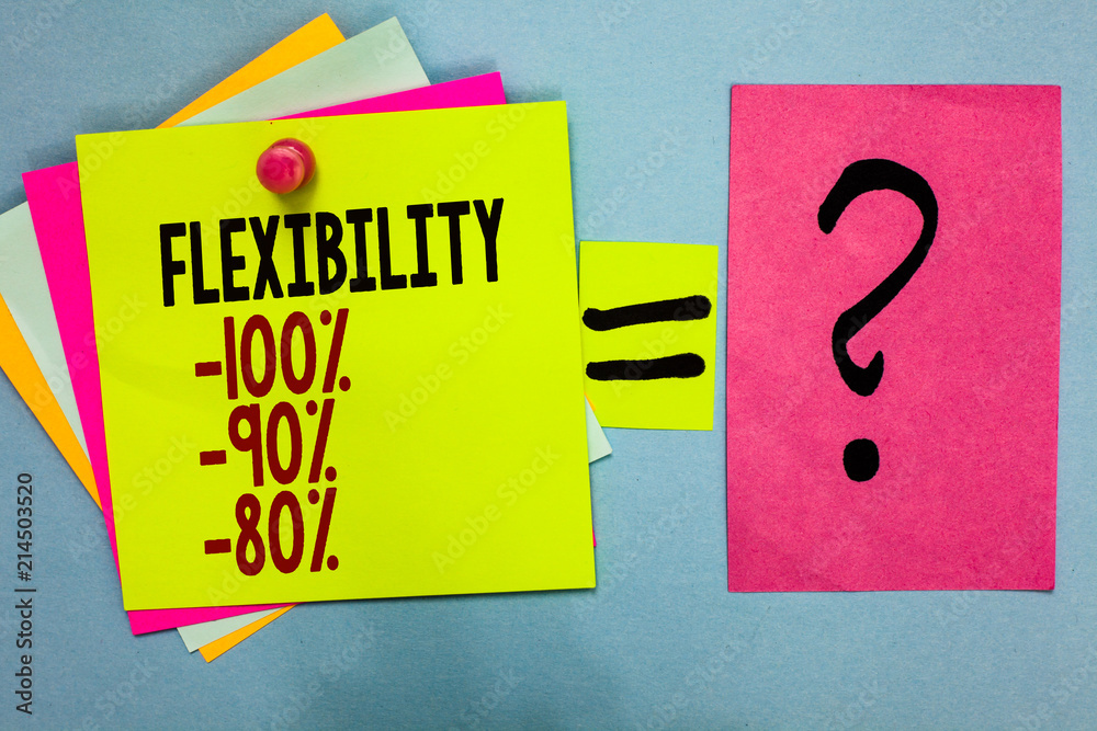 Text sign showing Flexibility 100 90 80. Conceptual photo How much ...