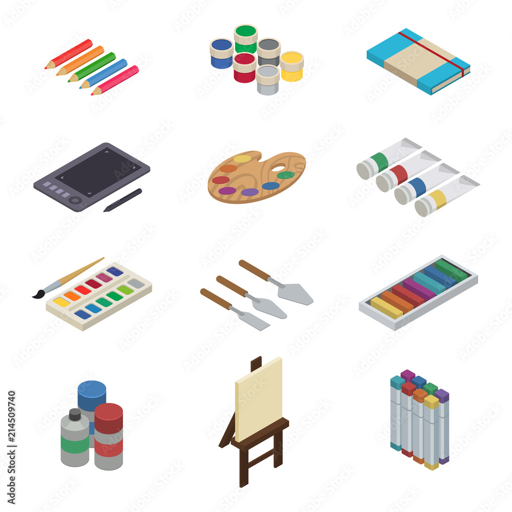 Artist tools vector watercolor with paintbrushes palette and color ...