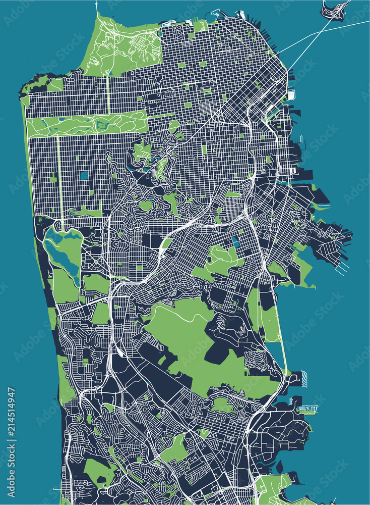 vector map of the city of San Francisco, USA Stock Vector | Adobe Stock