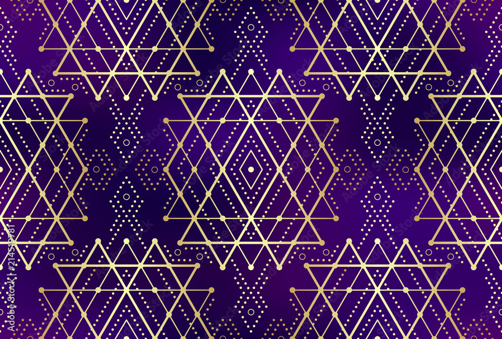 Gold violet seamless sacred geometry pattern. Golden sacral geometric ...