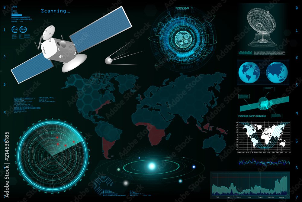 Futuristic User Interface, elements template HUD. Earth map, satellite ...